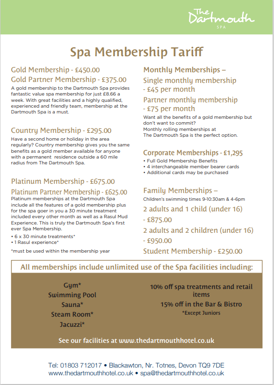 Spa Membership - The Dartmouth Hotel Golf And Spa